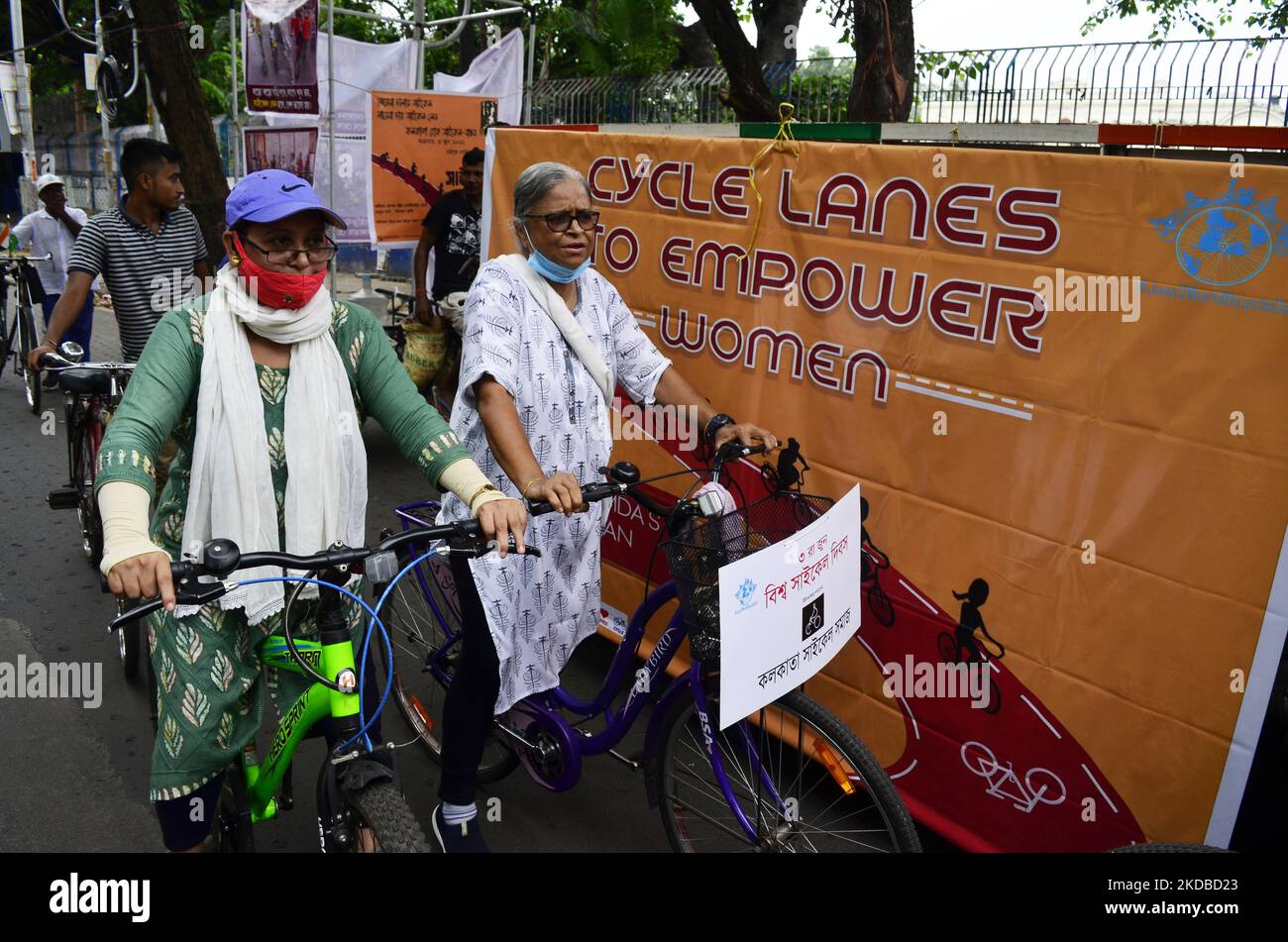 Women participate in a bicycle rally to observe the World Bicycle Day ...