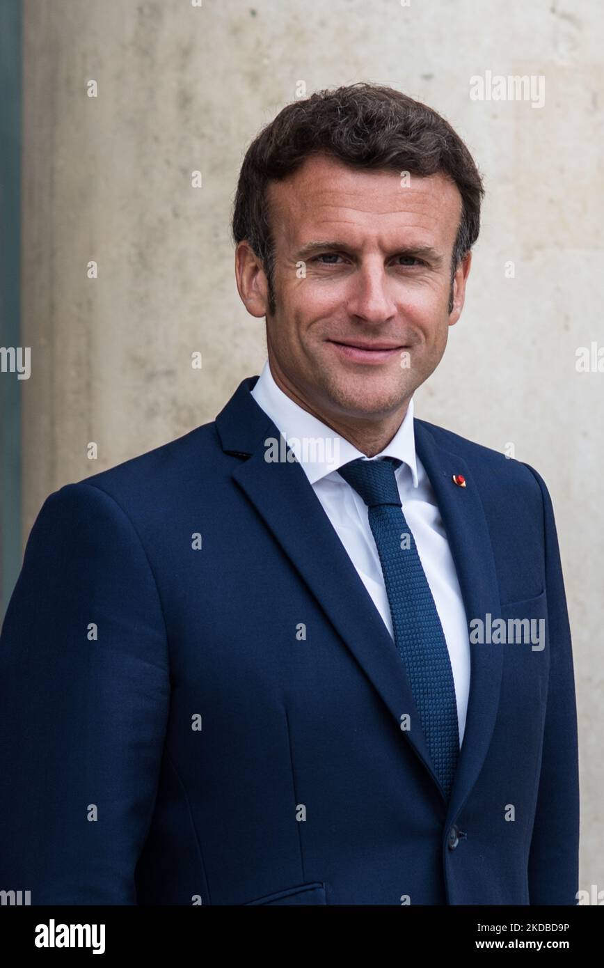 President of the Republic Emmanuel Macron awaits the arrival of ...
