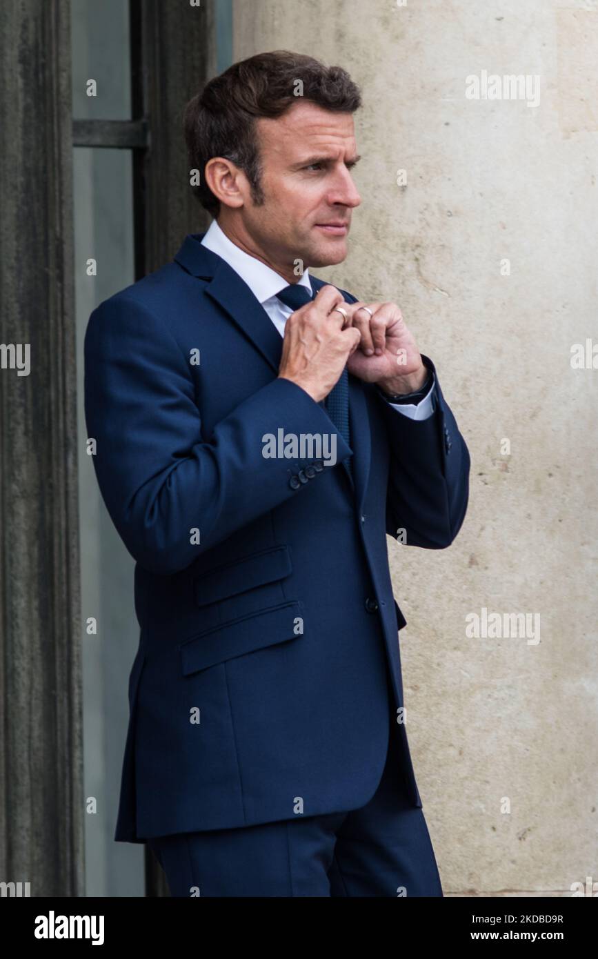 President of the Republic Emmanuel Macron awaits the arrival of ...