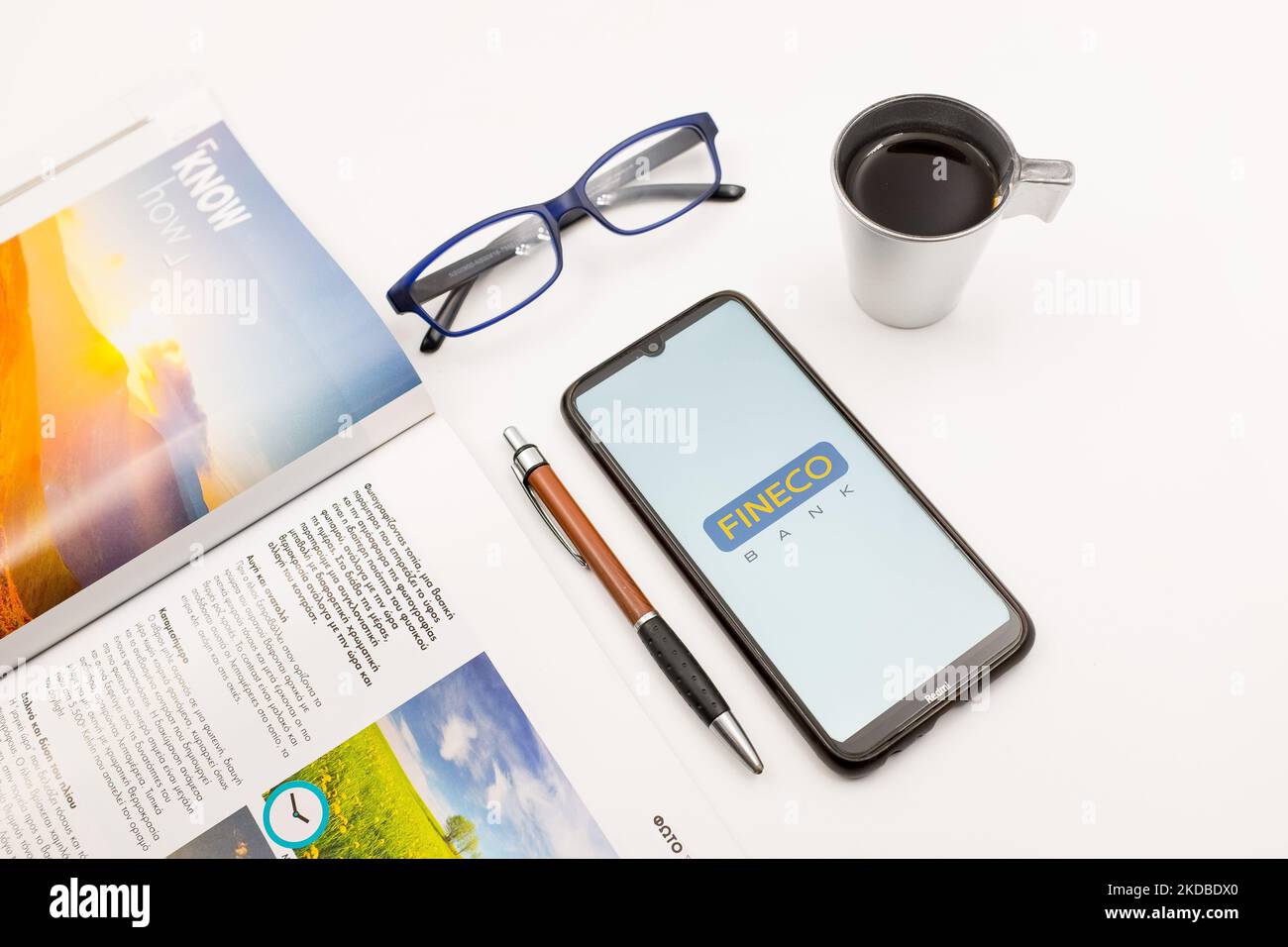 In this photo illustration a FinecoBank logo seen displayed on a ...
