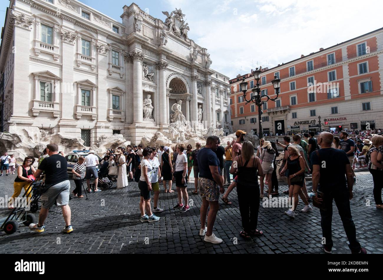A view of the Trevi Fountain square in Rome with tourists, in Rome ...