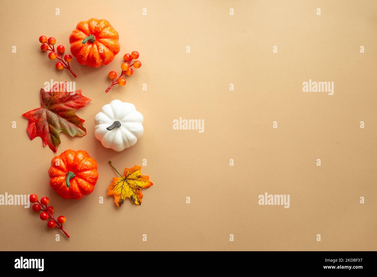 Fall autumn flat lay background. Pumpkins and fall leaves Stock Photo ...