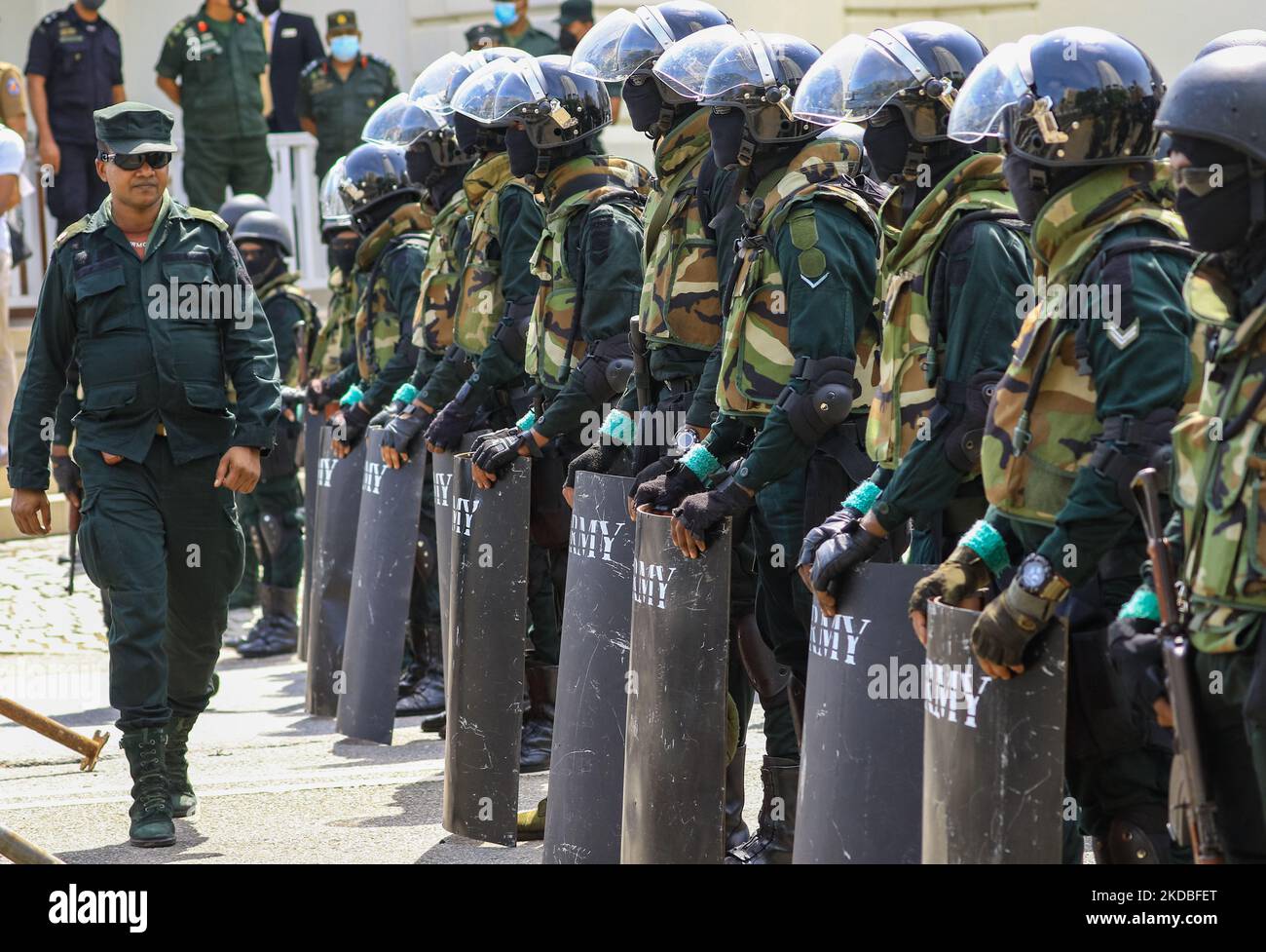 Sri Lankan army soldiers guard the road leading to the main entrance of ...
