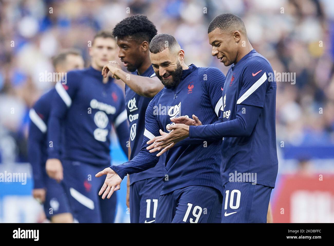 Karim Benzema (Real Madrid) and Kylian Mbappe (Paris Saint-Germain) of ...