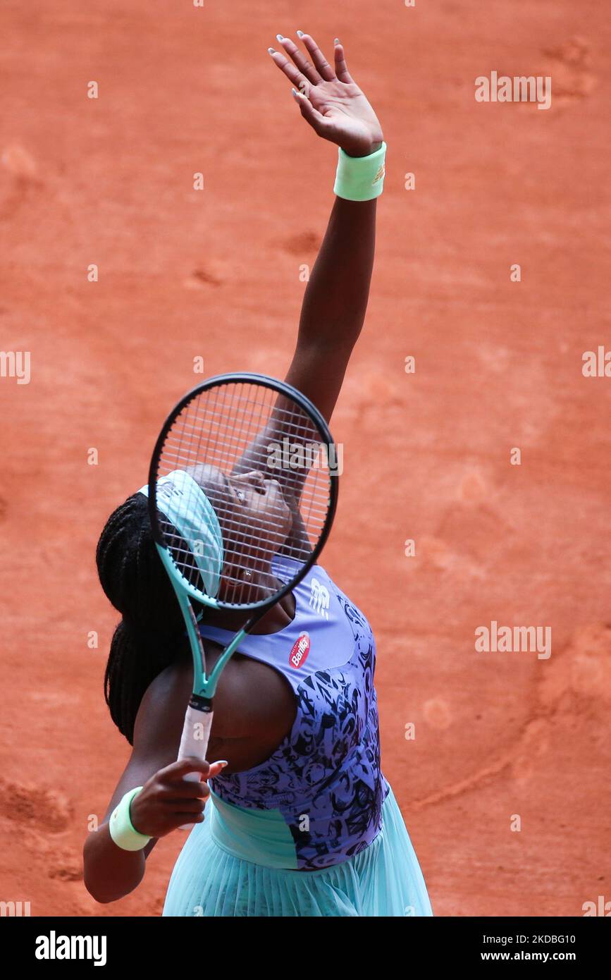 Coco Gauff during her match against Iga Swiatek on Philipe Chatrier ...
