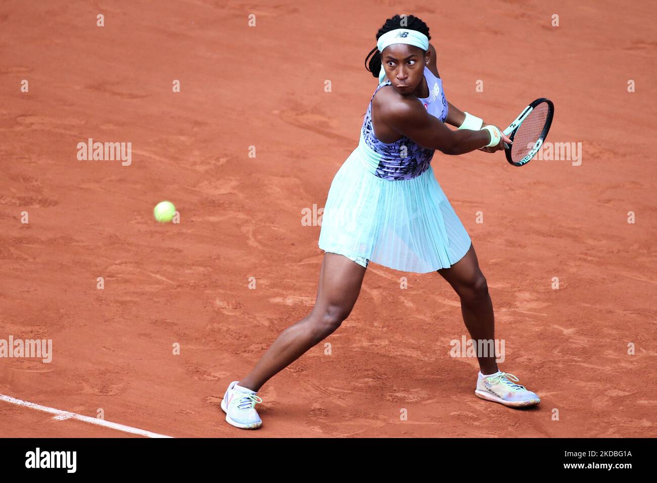 Coco Gauff during her match against Iga Swiatek on Philipe Chatrier ...