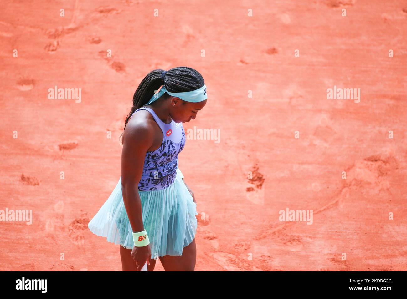 Coco Gauff during her match against Iga Swiatek on Philipe Chatrier ...