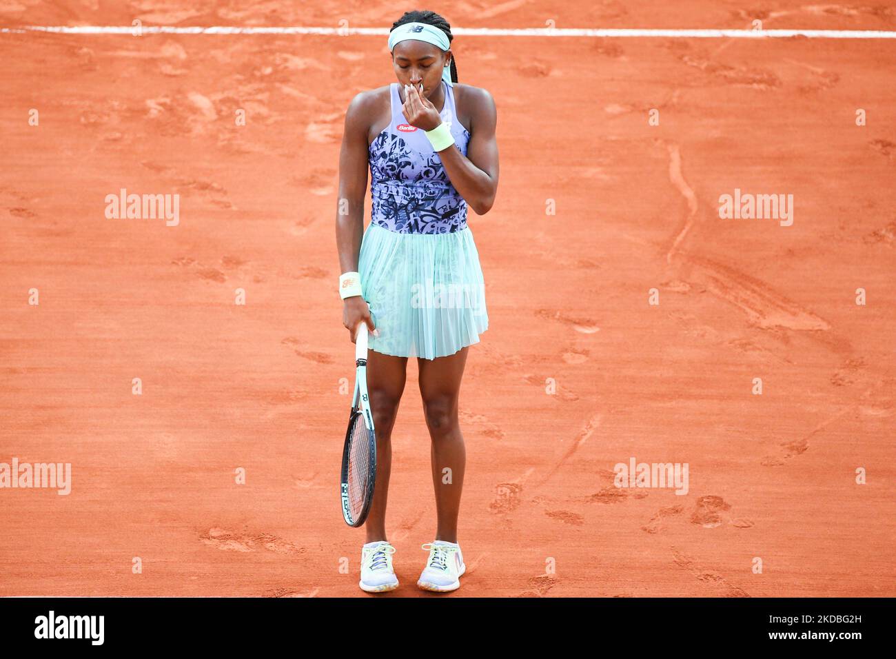 Coco Gauff during her match against Iga Swiatek on Philipe Chatrier ...