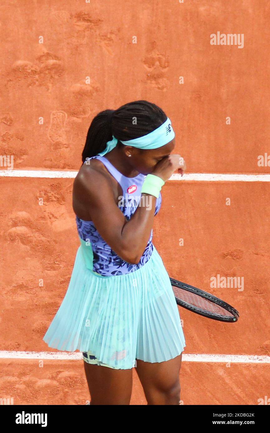 Coco Gauff after her match against Iga Swiatek on Philipe Chatrier ...