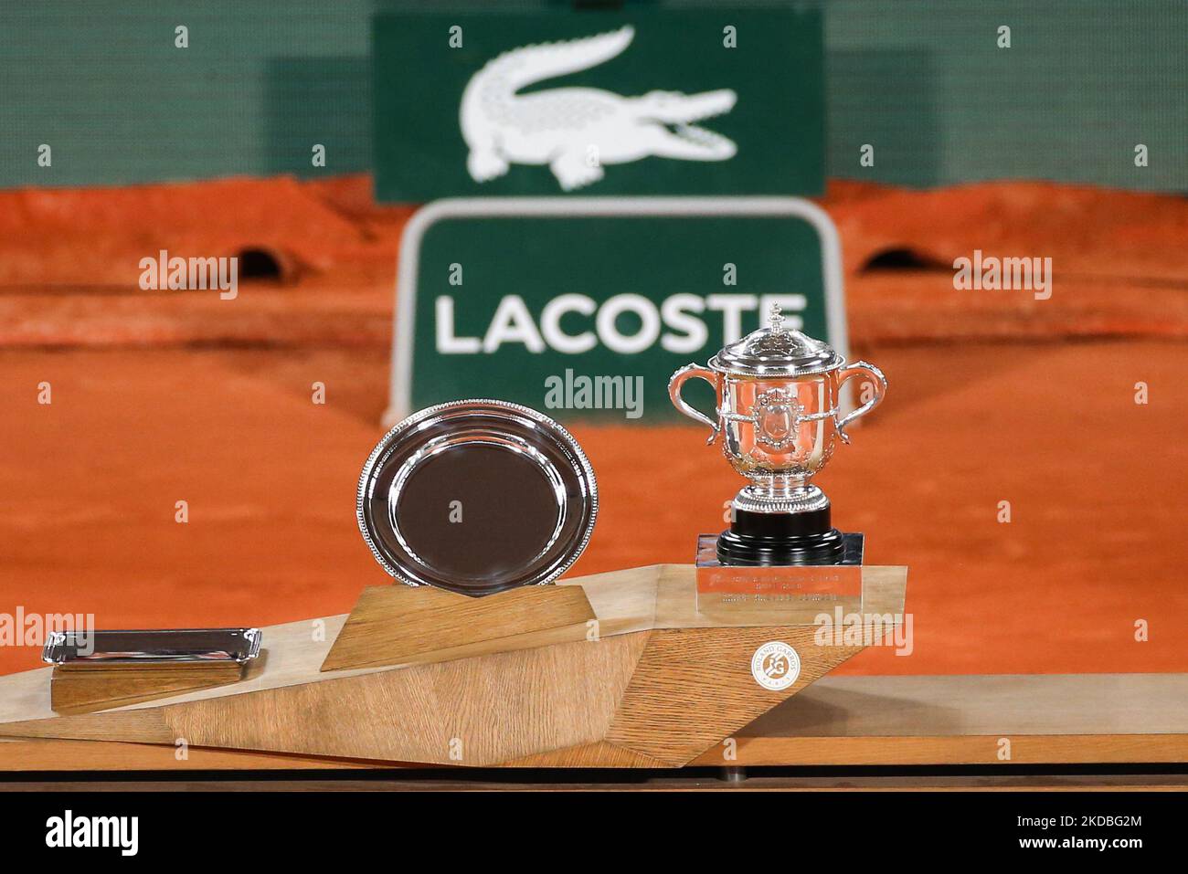 Roland Garros Trophies before handing them to the finalists on Philipe ...