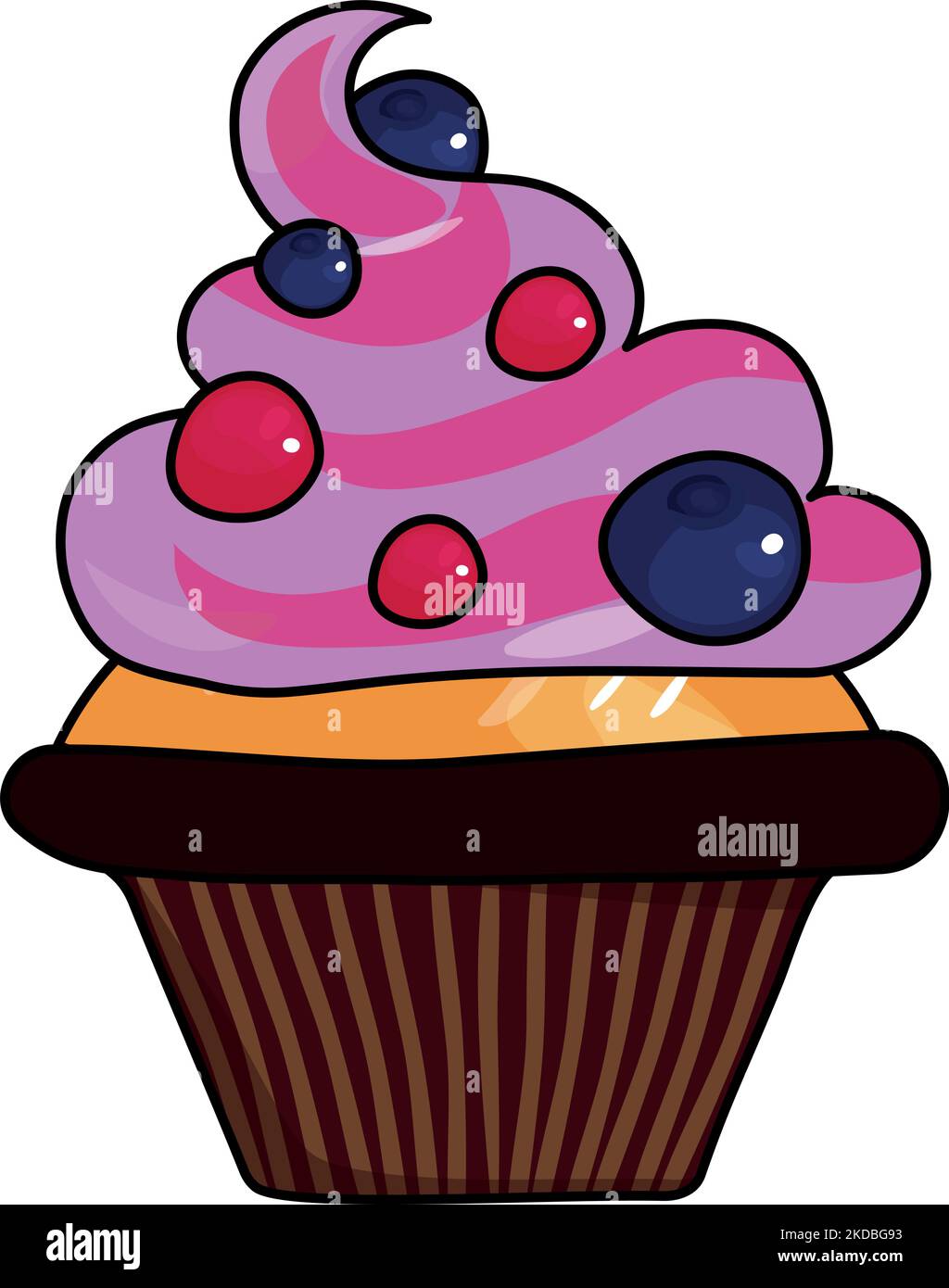 A vector illustration of a cute cartoon cupcake with berry cream Stock ...