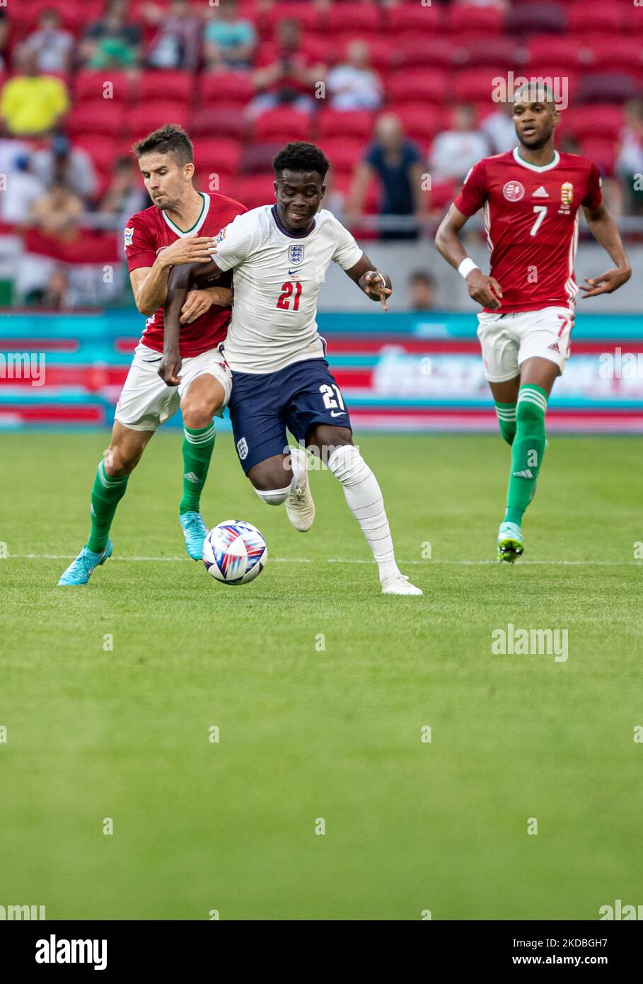 Bukayo Saka of England competes for the ball during the UEFA Nations ...