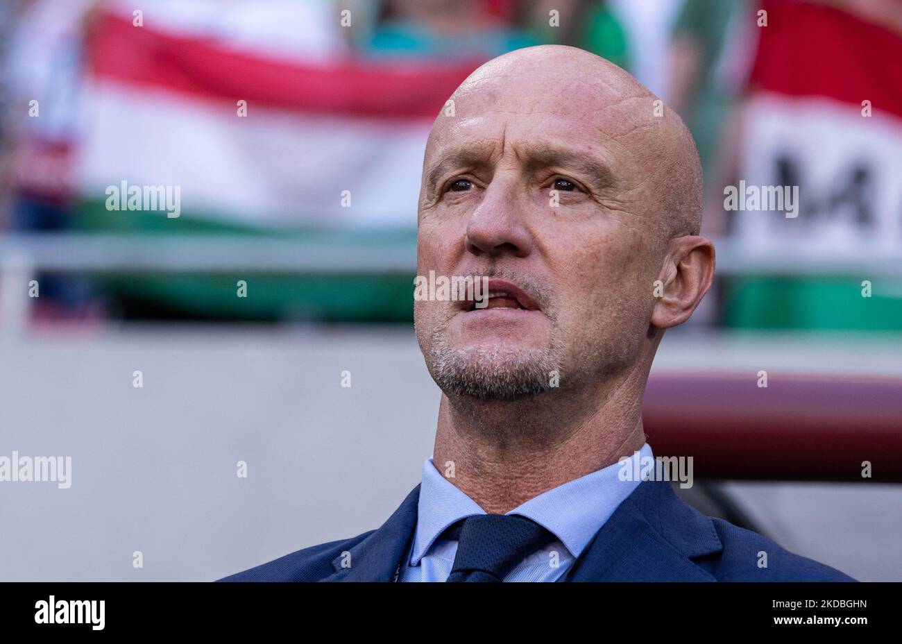 Marco Rossi the coach of Team Hungary during the National anthem before the UEFA Nations League ...