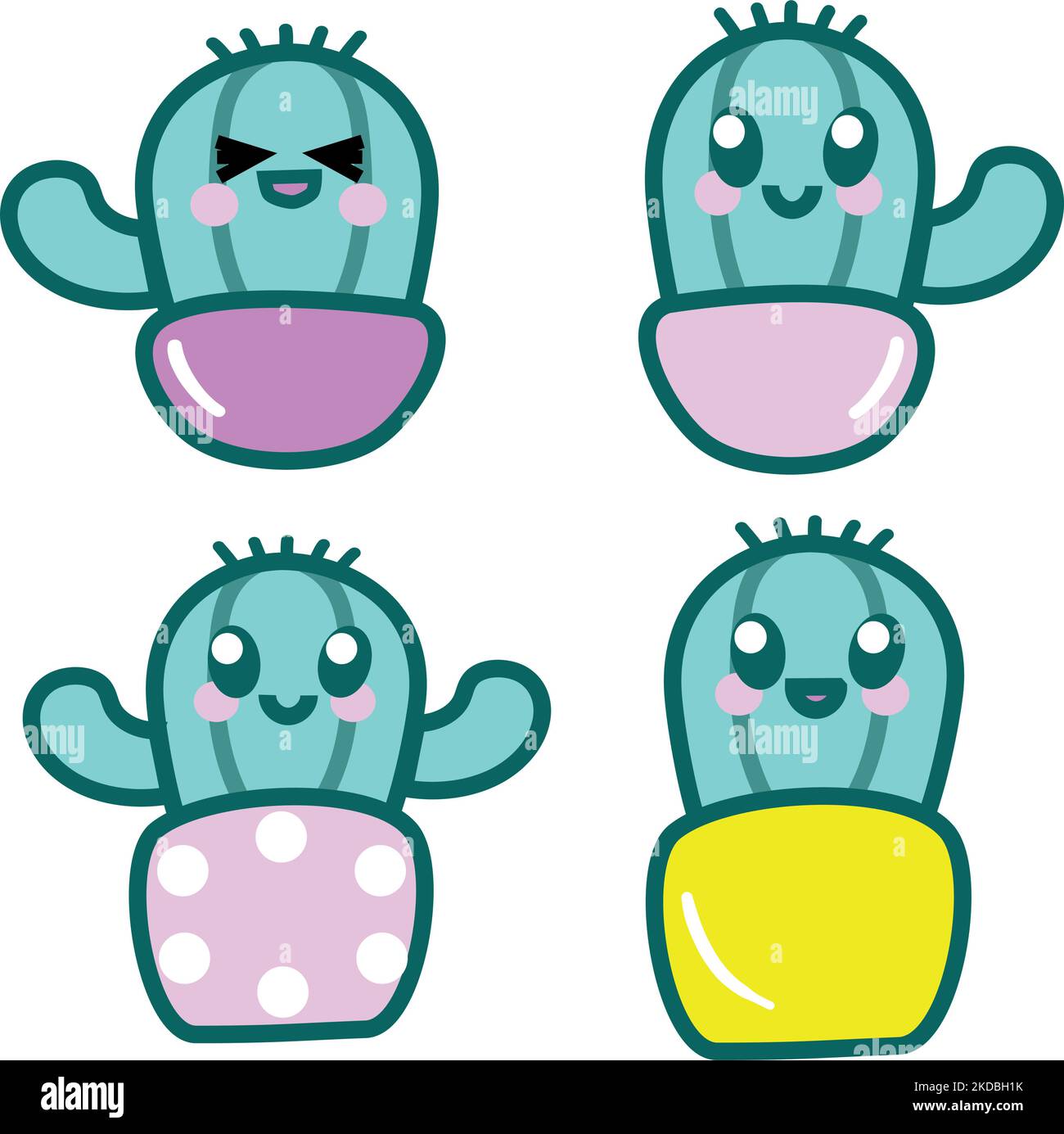 A vector illustration of a set of cute cartoon cactuses Stock Vector ...