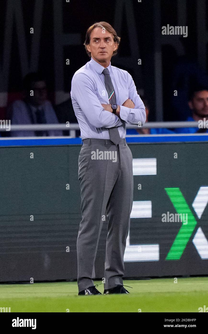 Roberto Mancini manager of Italy looks on during the UEFA Nations ...
