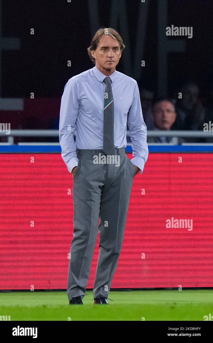 Roberto Mancini manager of Italy looks on during the UEFA Nations ...