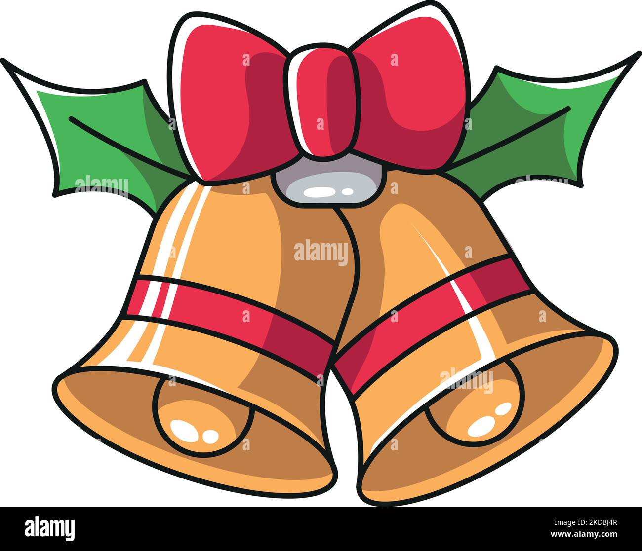 A kawaii vector illustration of beautiful Christmas bells with a red ...
