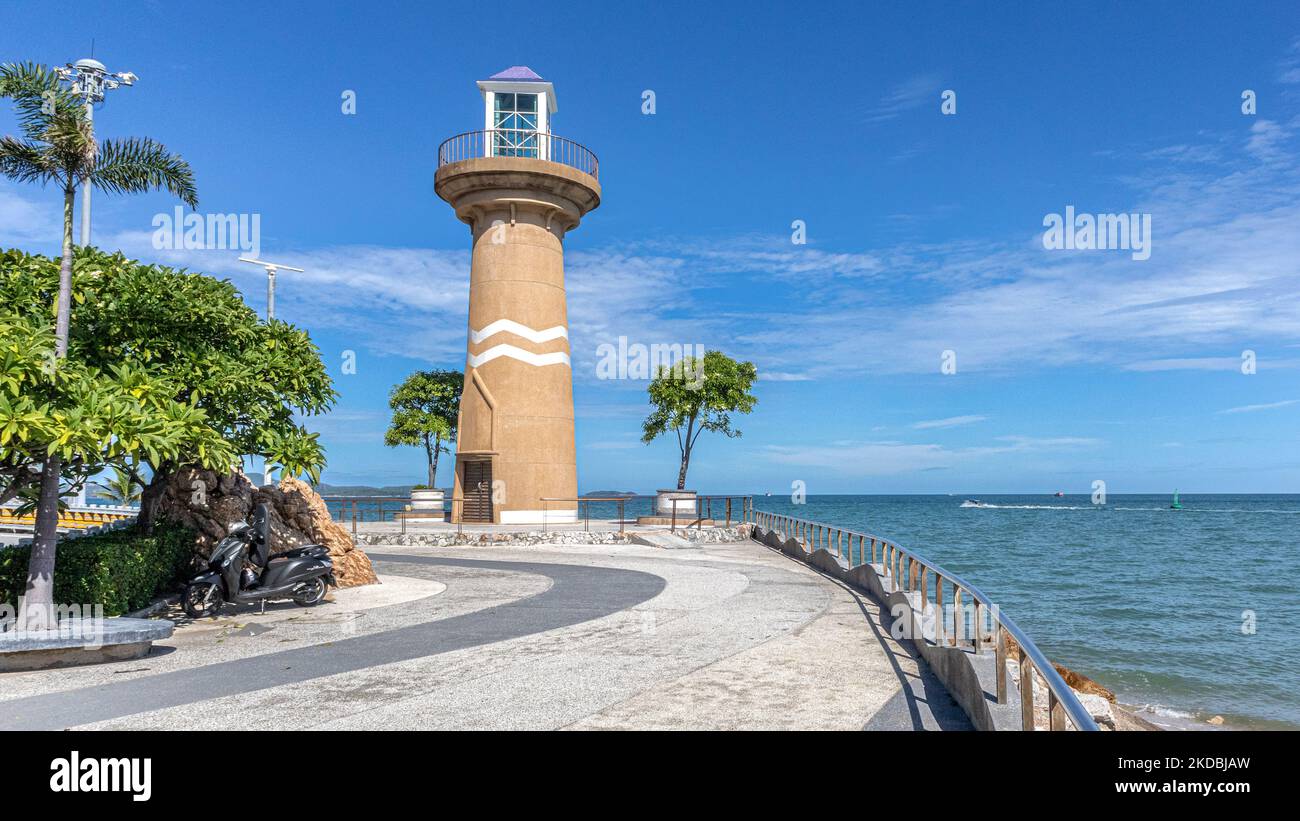 The Lighthouse tower on the beach in Pattaya city, Thailand Stock Photo ...