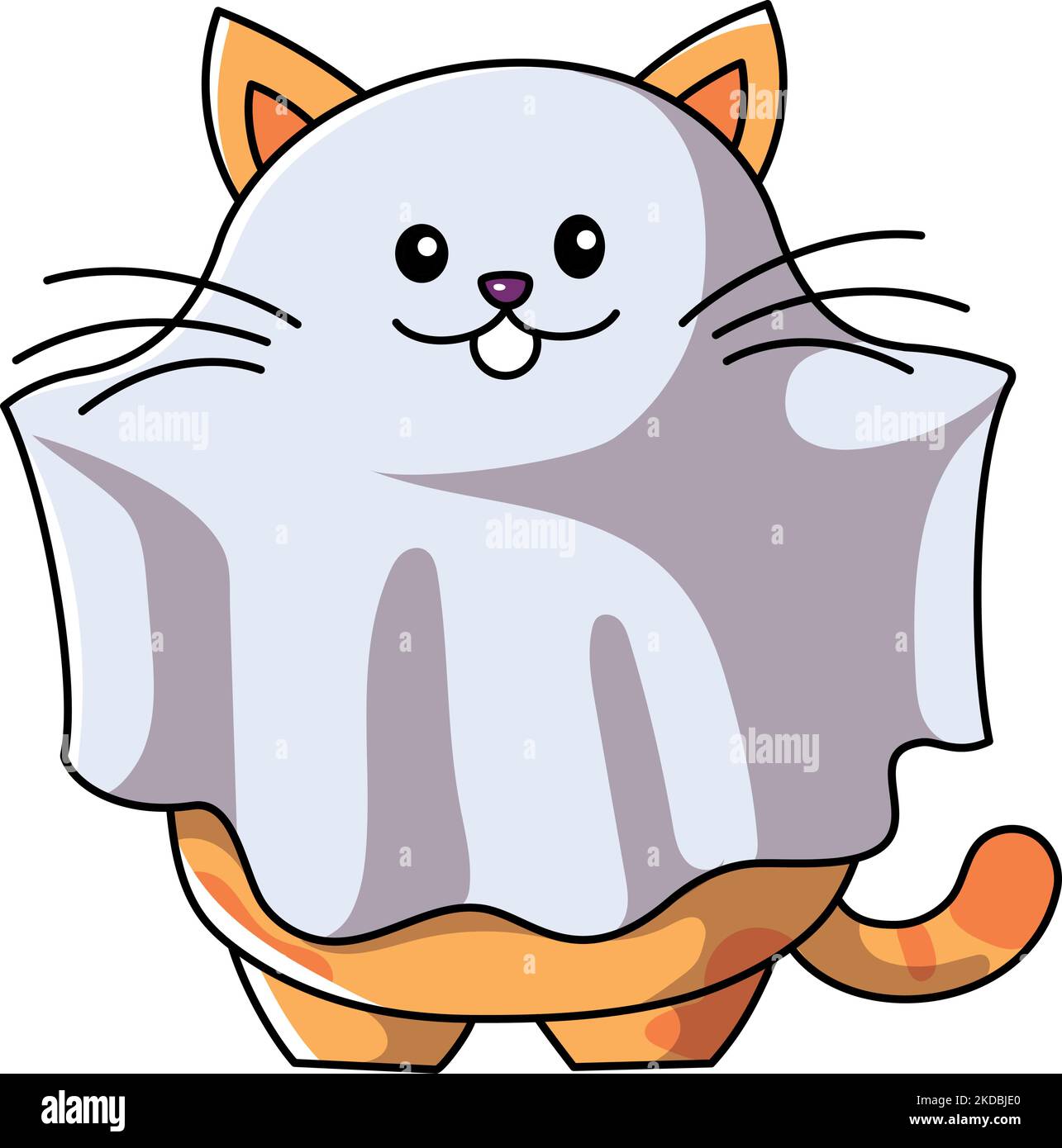A cute kawaii vector illustration of a cat wearing a ghost blanket on a ...