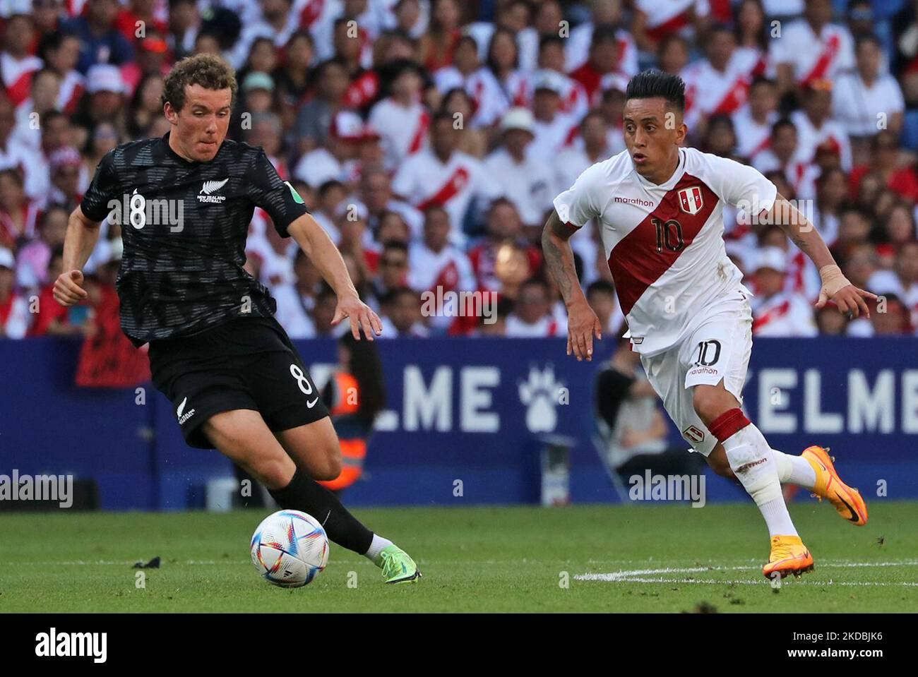 Christian Cueva and Joe Bell during the friendly match between Peru and ...