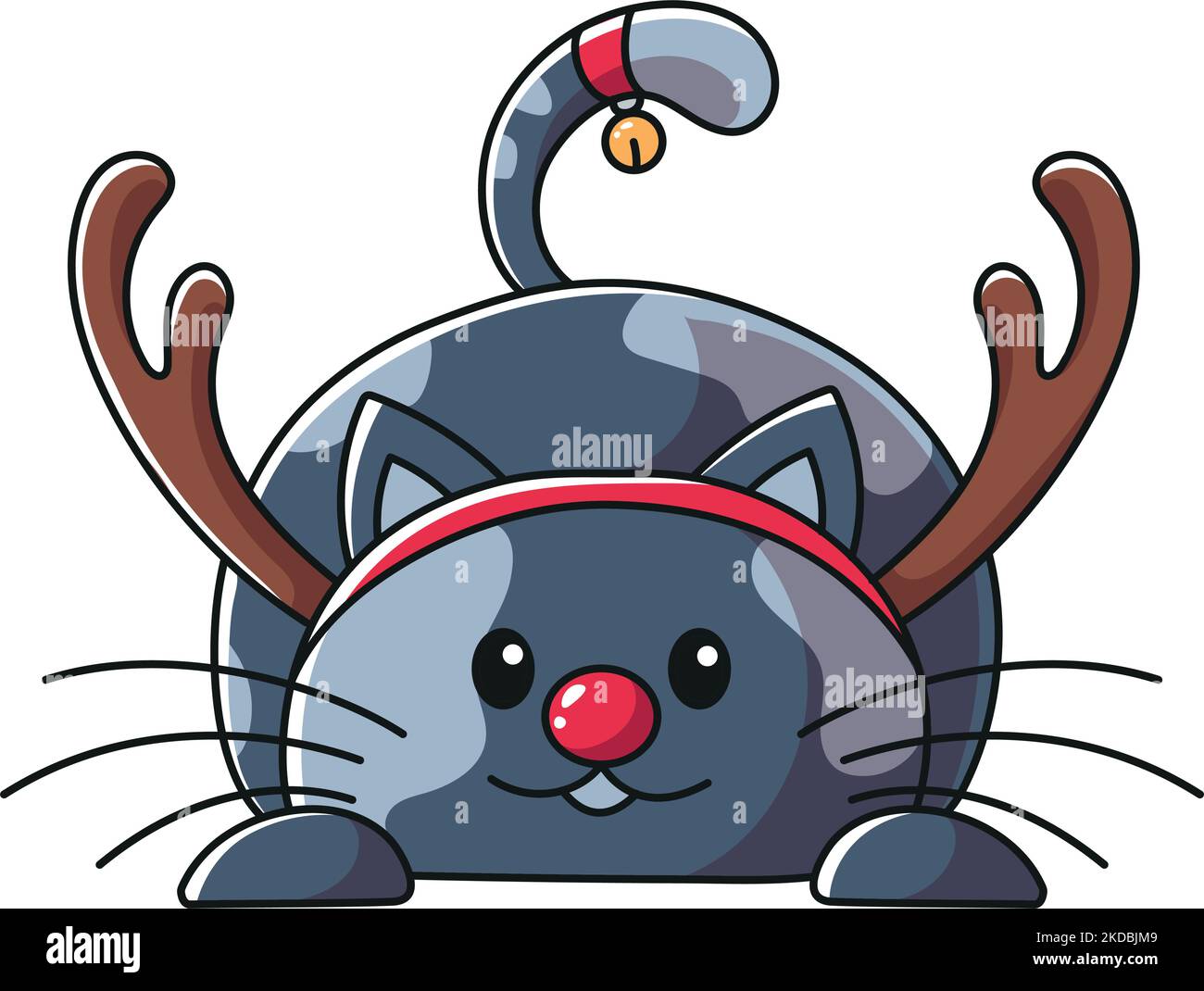 A cute kawaii vector illustration of a cut cat wearing antlers on a ...