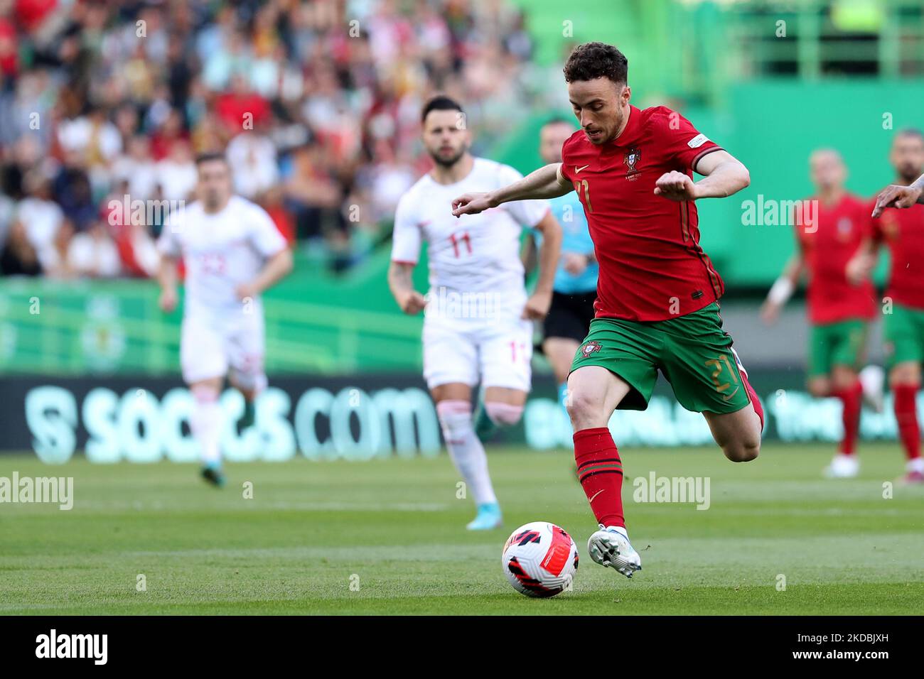 Diogo Jota of Portugal (C ) in action during the UEFA Nations League ...