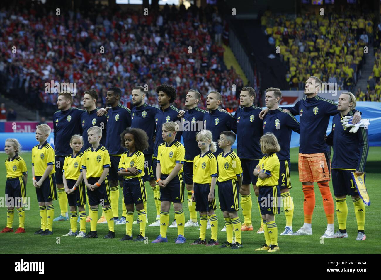 Swedish National Team during the national song at Sunday's football ...