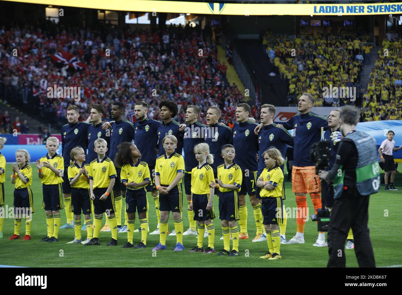 Swedish National Team during the national song at Sunday's football ...