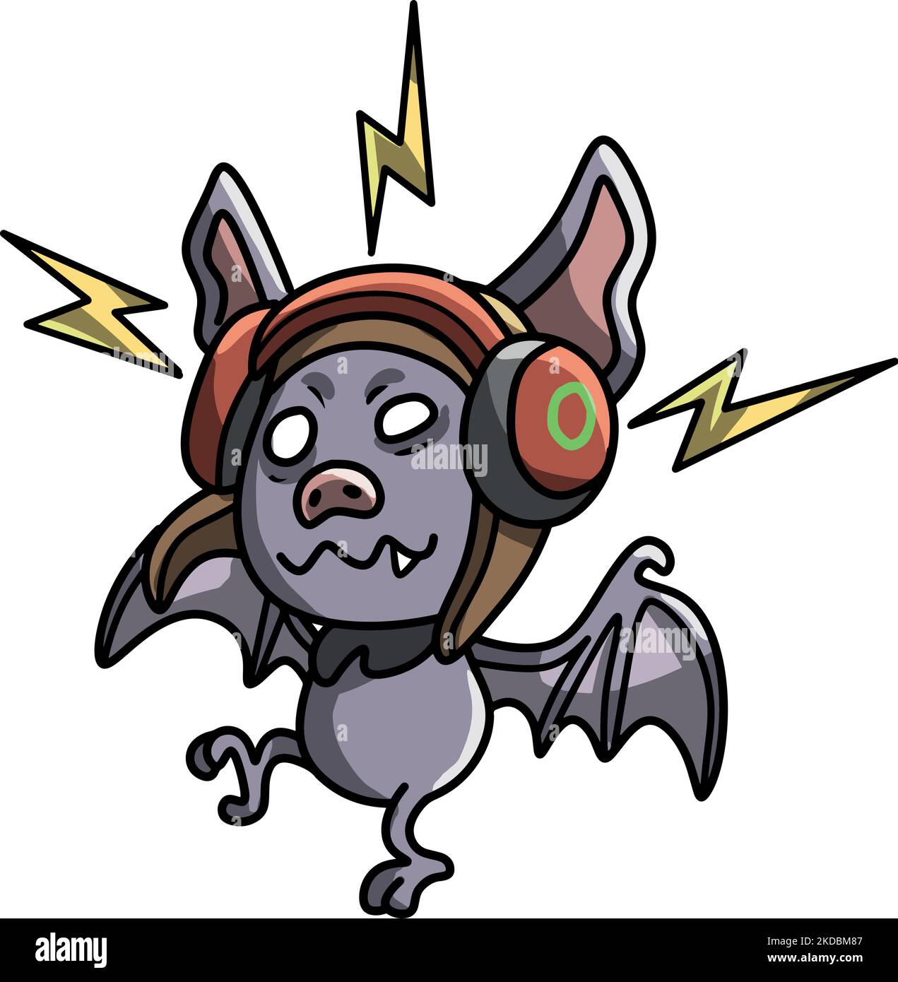 A vector illustration of a cute cartoon bat listening to music Stock ...