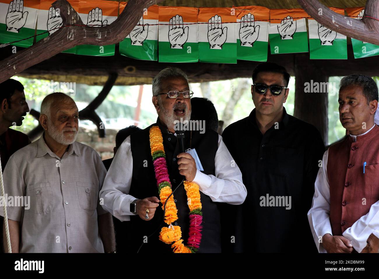 Congress leader Taj Mohiuddin during a workers meeting in Chandanwari ...