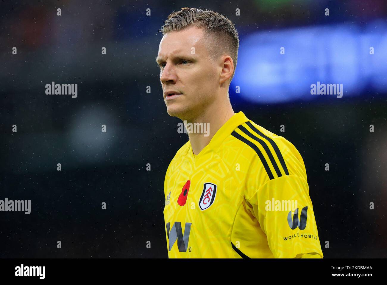 Bernd Leno #17 of Fulham during the Premier League match Manchester ...