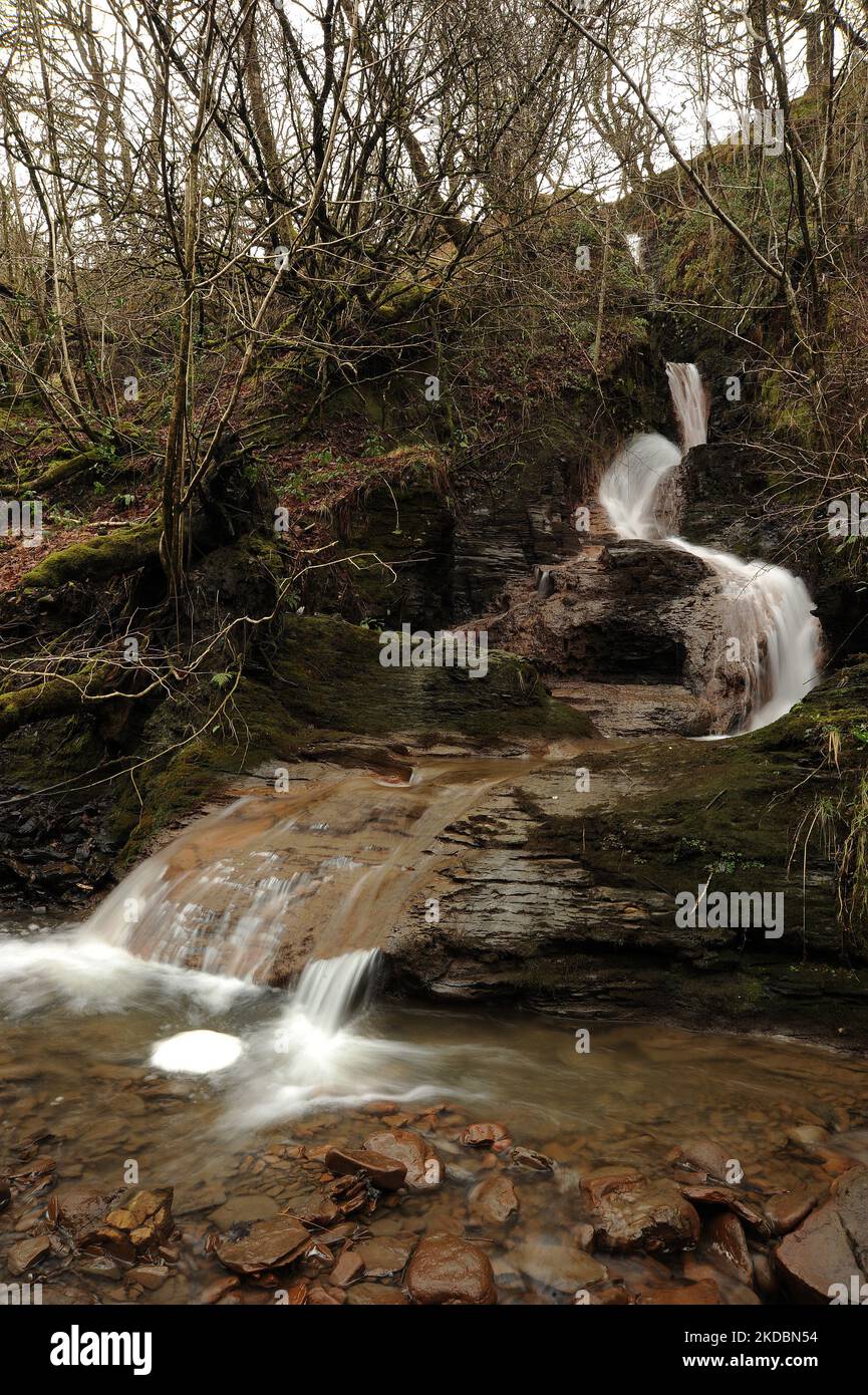 First waterfall on Nant Rhyd y Gau. About 25 feet in total Stock Photo ...