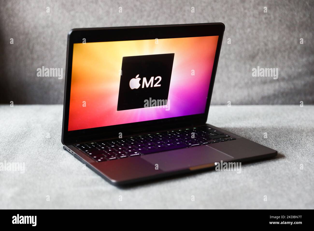 Apple M2 logo is seen displayed on a laptop screen in this illustration ...