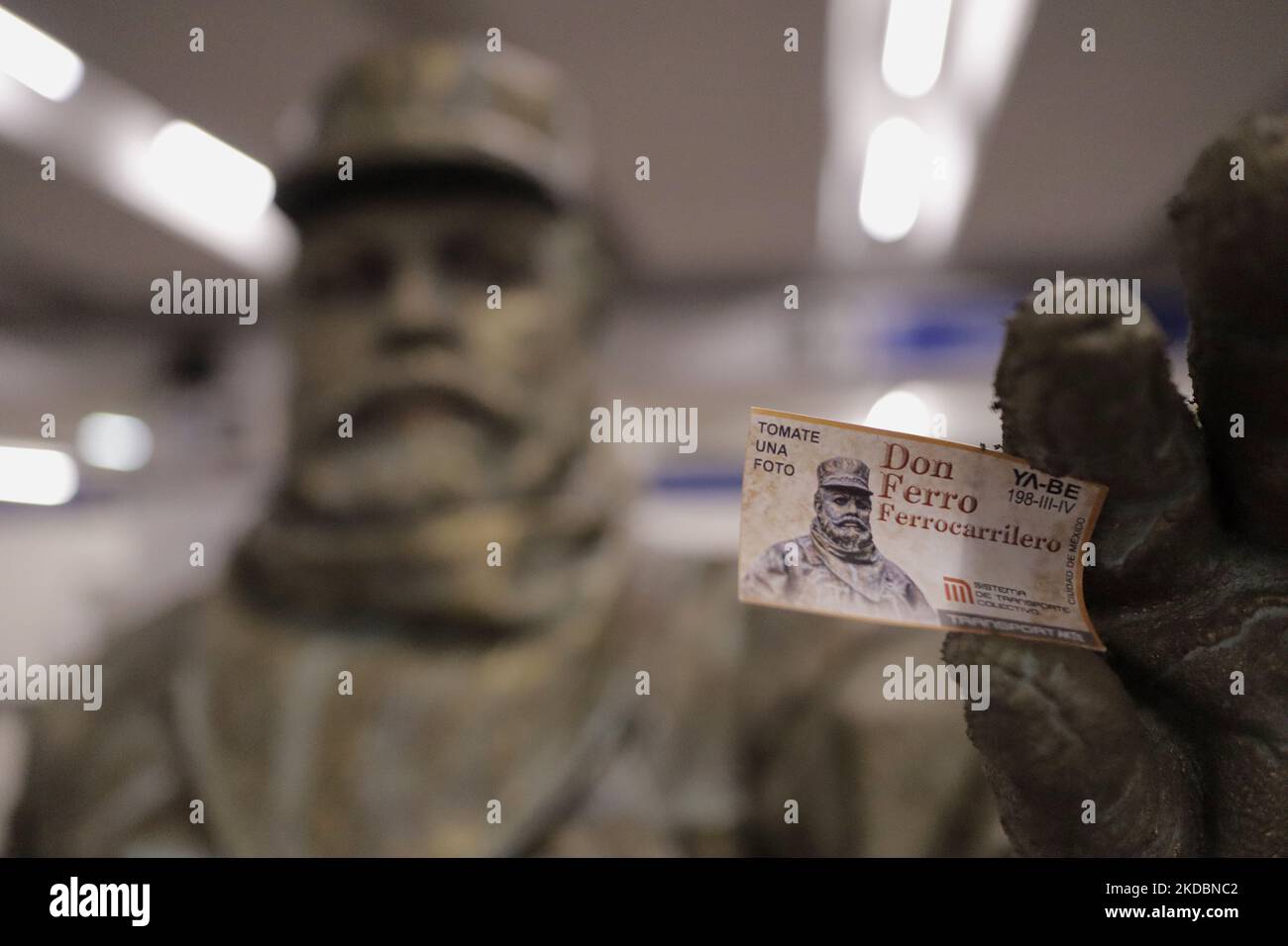 José Miguel Moctezuma, characterised as Don Ferro Ferrocarrilero, holds ...