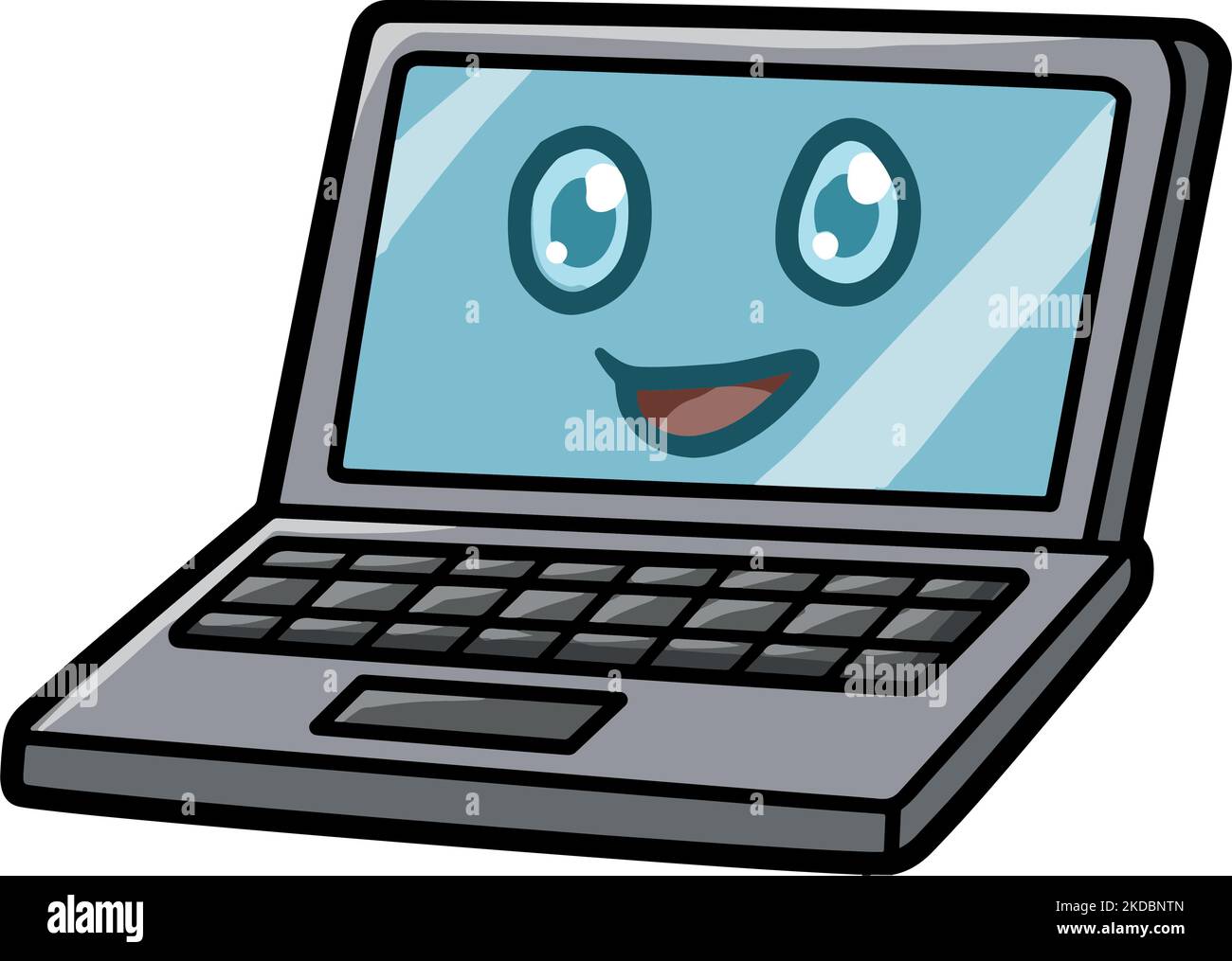 A smiling faced laptop catoon isolated on a white background Stock ...