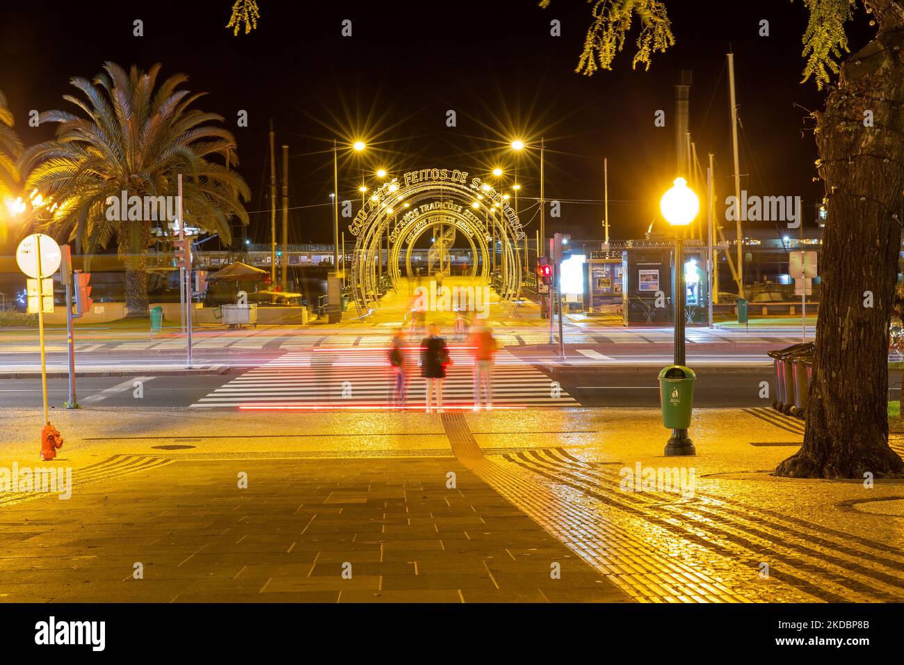 The time-lapse evening street with bright yellow lights Stock Photo - Alamy