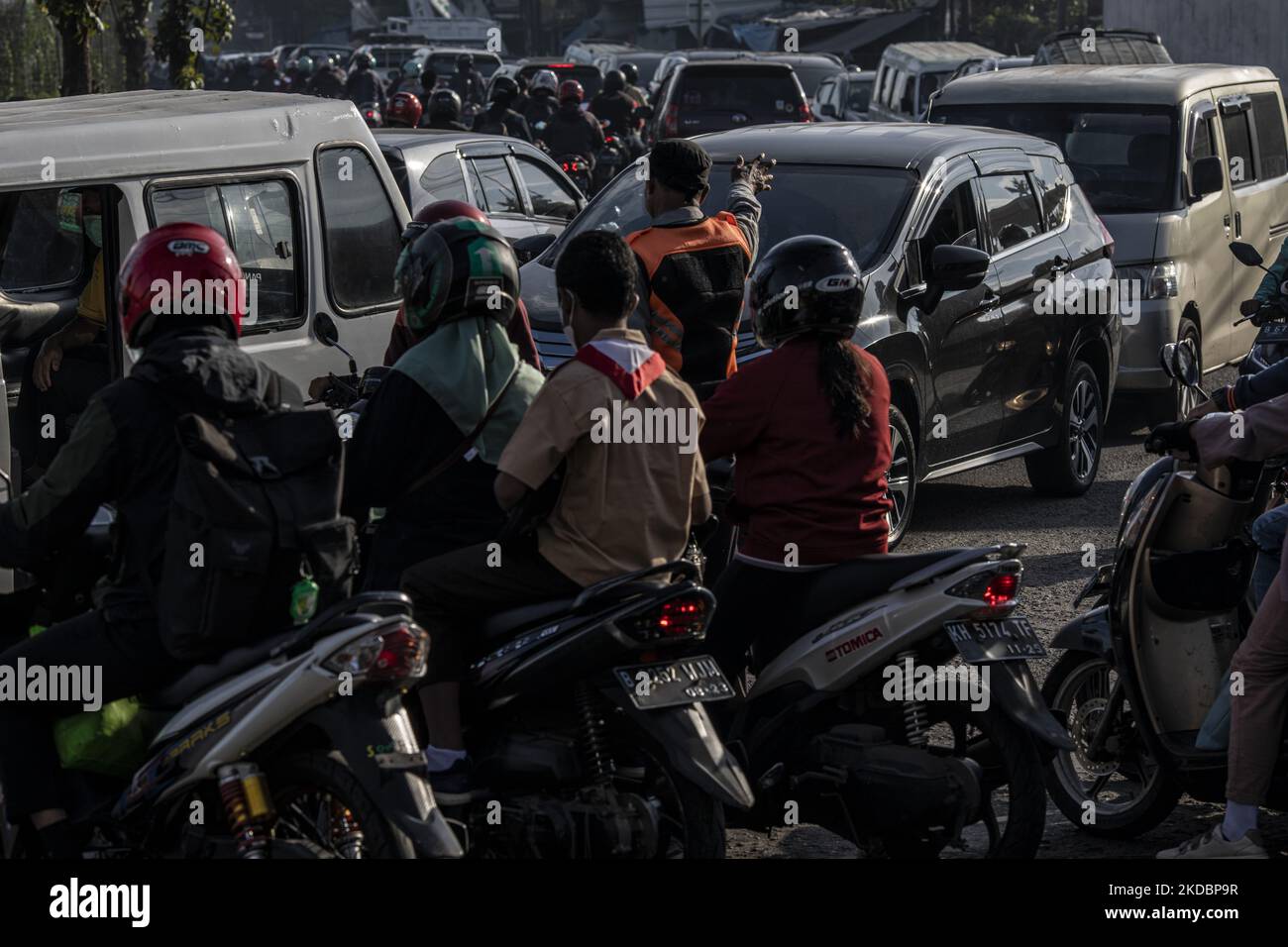 Traffic jam occurs at Pondok Cabe, South Tangerang, Banten, Indonesia ...