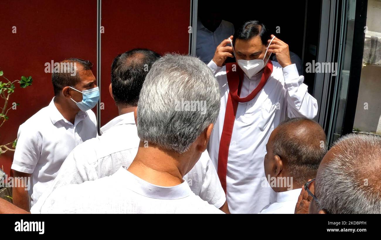 Sri Lanka's former finance minister Basil Rajapaksa gestures after ...