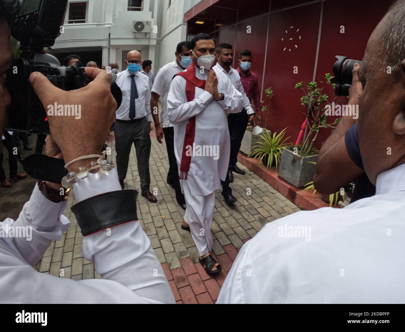 Sri Lanka's former finance minister Basil Rajapaksa gestures after ...