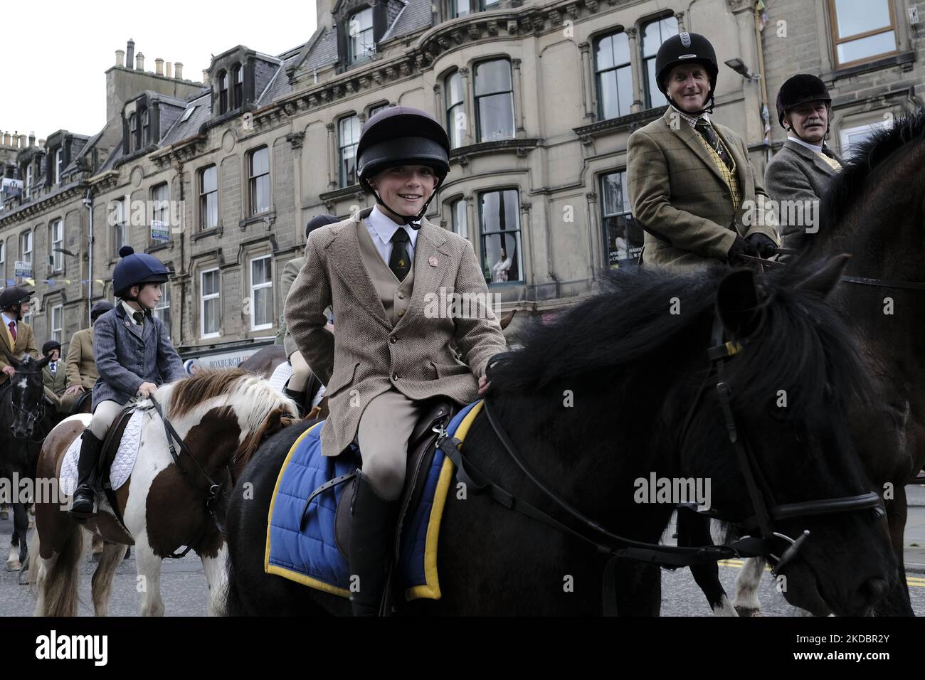 Mounted supporters follow the cornet in the Hugh street The Hawick ...