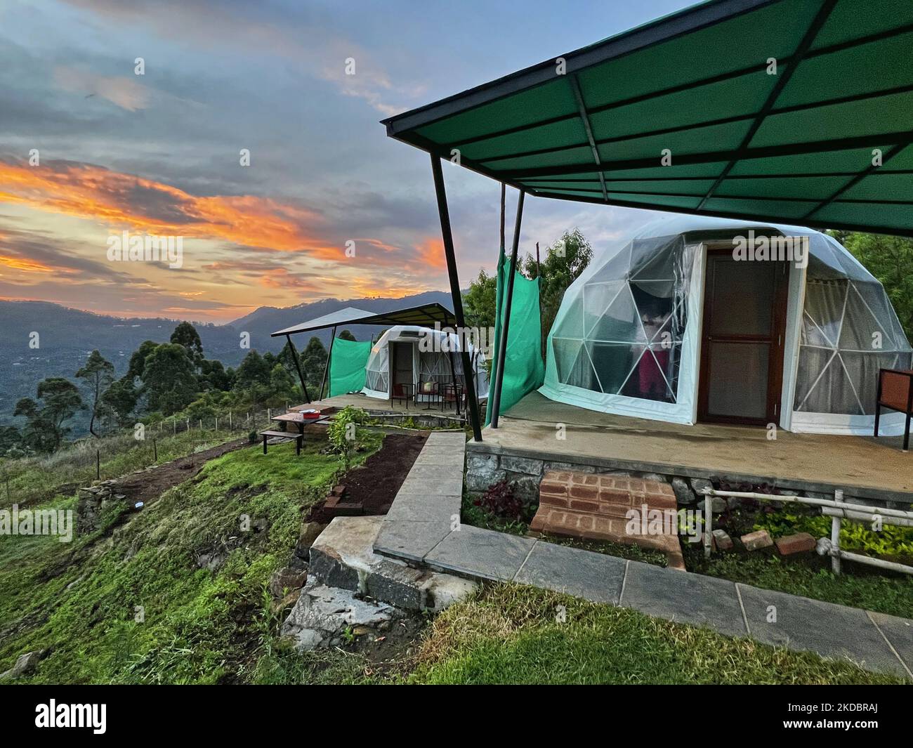 Sunrise seen by 'Igloo' shaped yurt domes at a upscale 'glamping ...