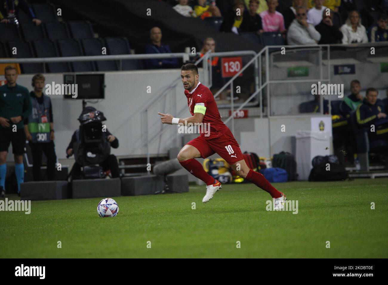 Serbian's Dusan Tadic during Thursday's football match in the Nations ...