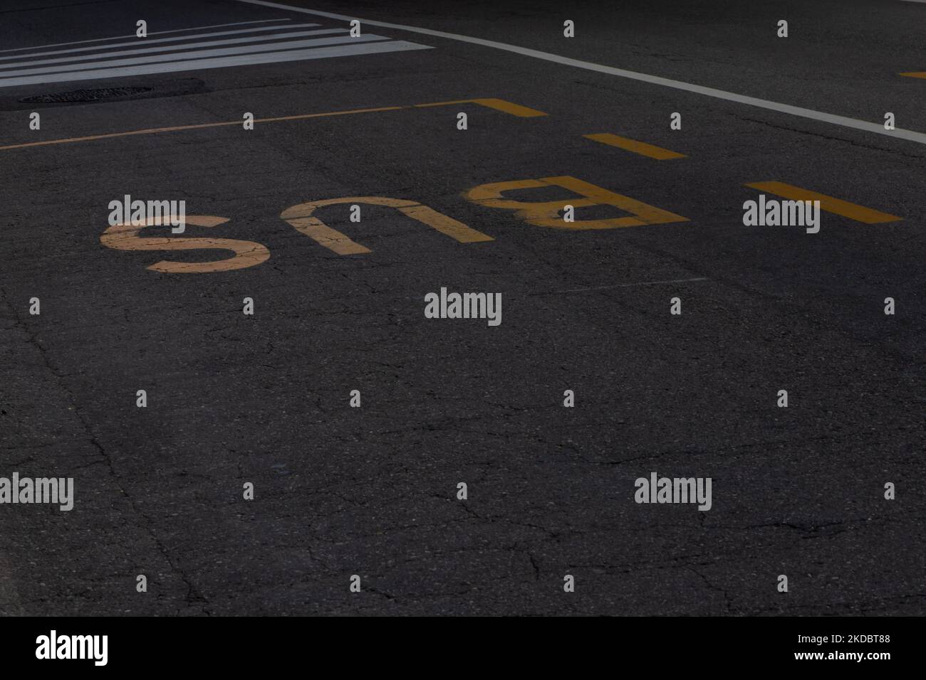Bus stop yellow paint hi-res stock photography and images - Alamy