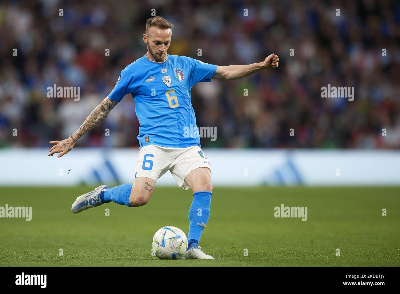 Manuel Lazzari (SS Lazio) of Italy does passed during the Finalissima 2022 match between ...