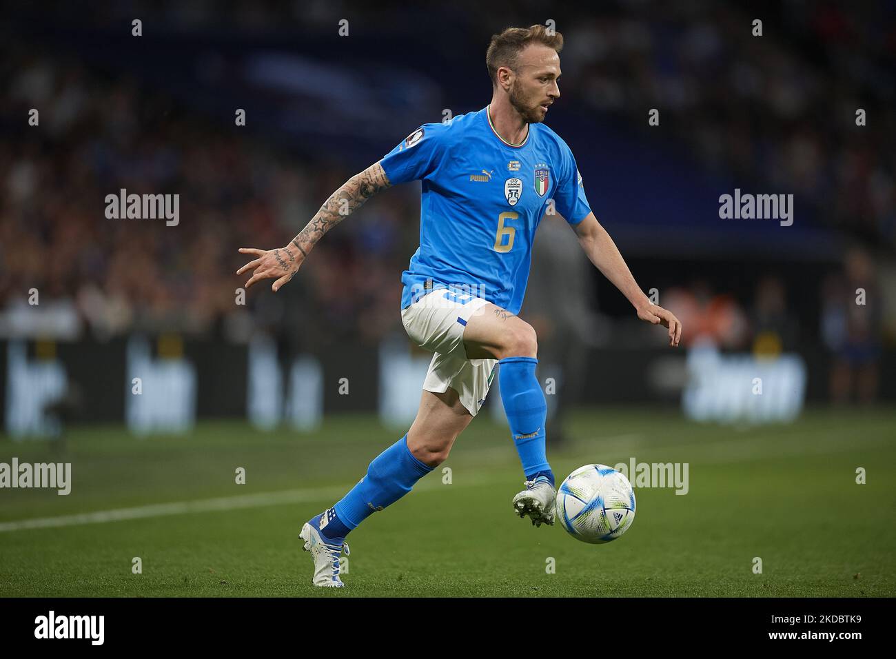 Manuel Lazzari (SS Lazio) of Italy controls the ball during the Finalissima 2022 match between ...