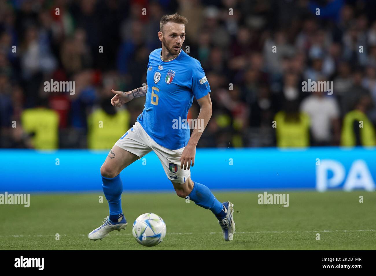 Manuel Lazzari (SS Lazio) of Italy in action during the Finalissima 2022 match between Argentina ...