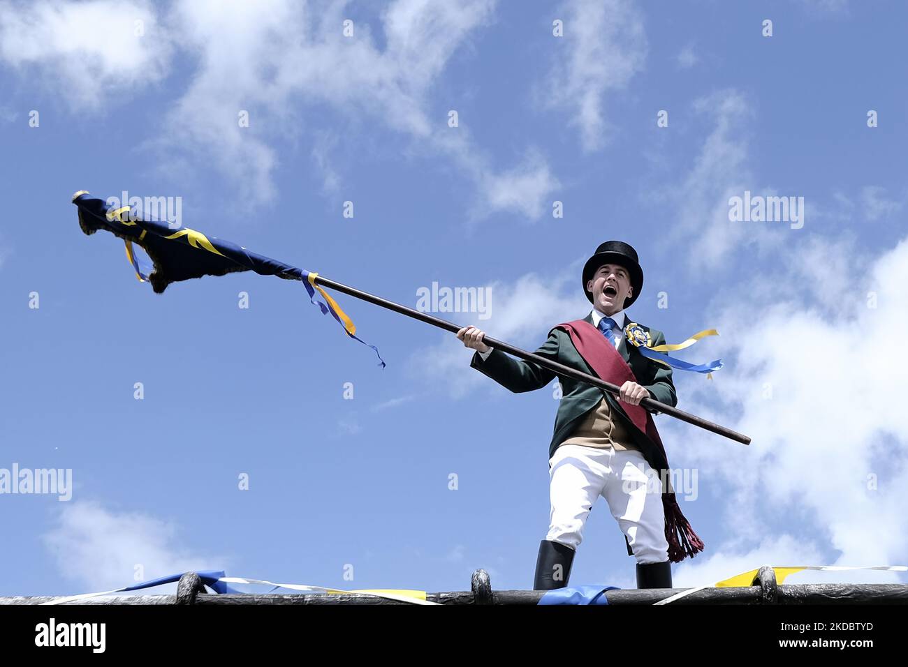Hawick Cornet 2022, Greig Middlemass waves the Banner Blue from the ...
