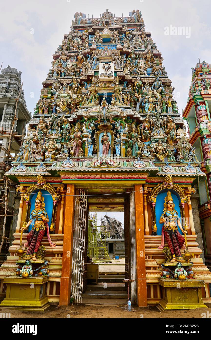 Colourful figures of Hindu deities adorn the entrance to the ...