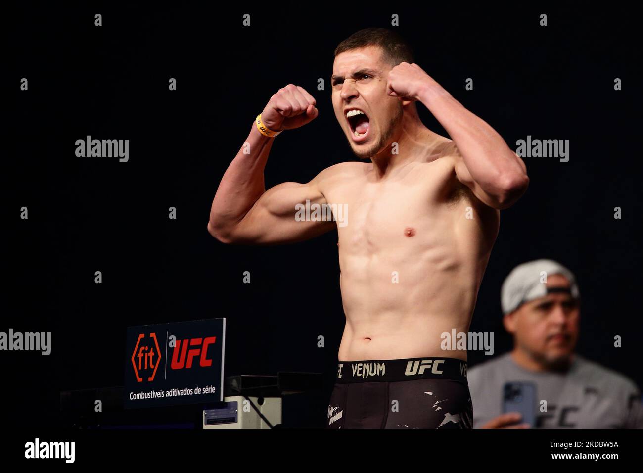 Steve Garcia of United States reacts on the scale during the UFC 275 ...