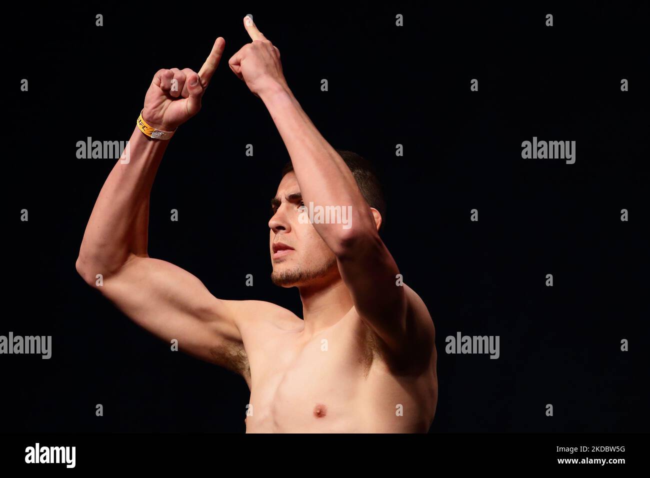 Steve Garcia of United States reacts on the scale during the UFC 275 ...